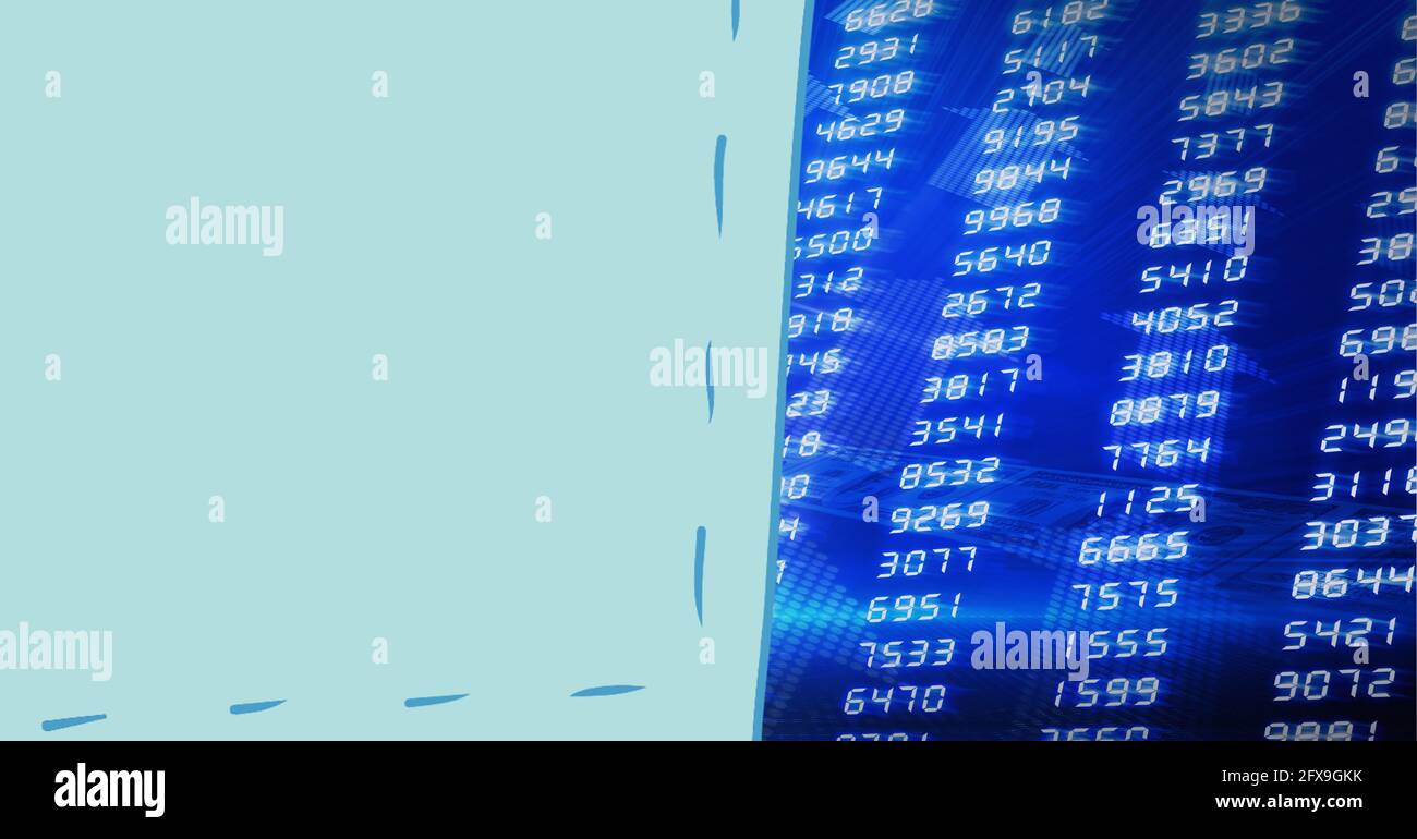 Digitally generated image of green banner over data processing against ...