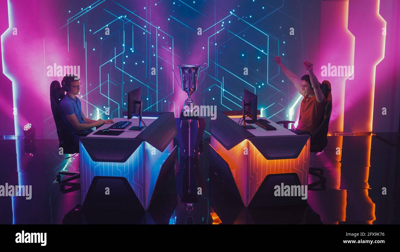 Two Professional Esport Gamers Competition in a Video Game on a ...