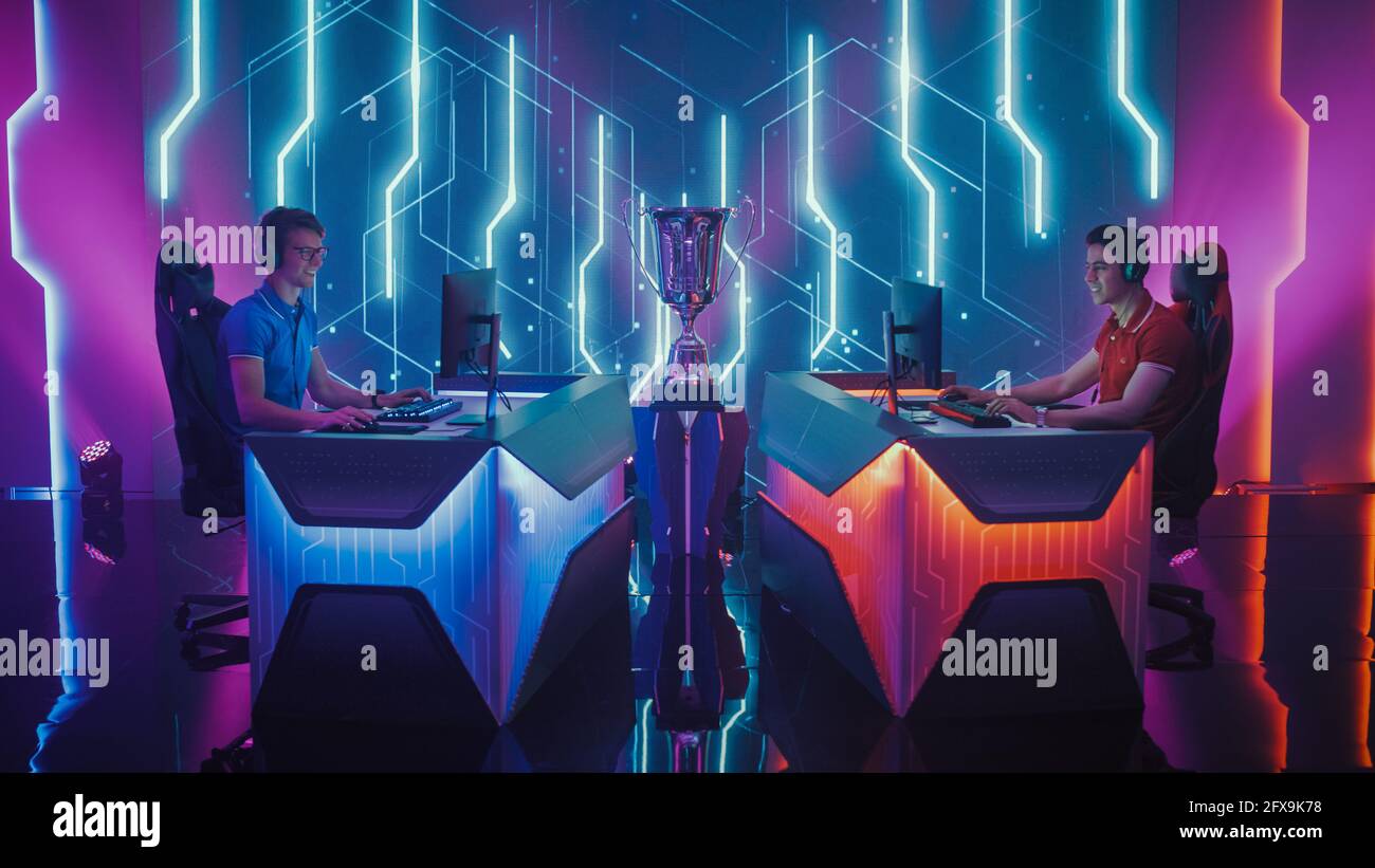 Two Professional Esport Gamers Competition in a Video Game on a ...