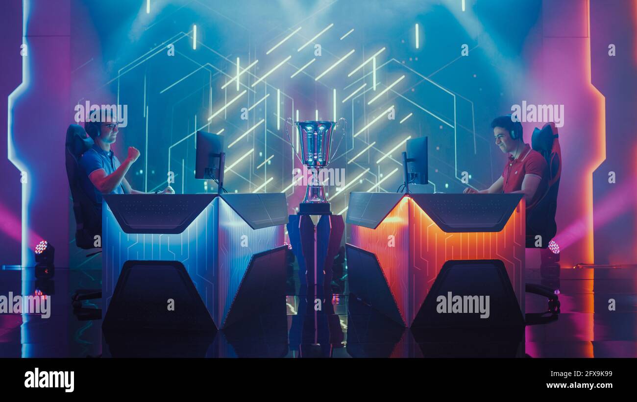 Two Professional Esport Gamers Competition in a Video Game on a ...