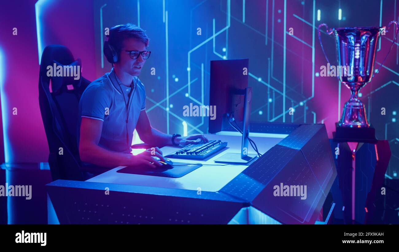 Professional Esport Gamer Actively Compete in a Video Game Playing on a ...