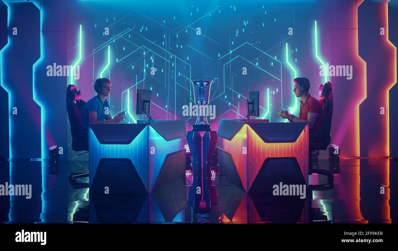 Two Professional Esport Gamers Using Controllers Playing Console Video ...