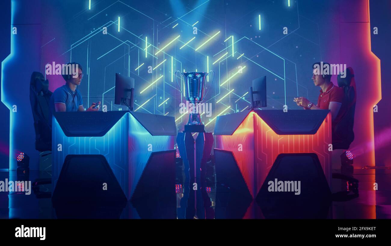 Two Professional Esport Gamers Using Controllers Playing Console Video ...