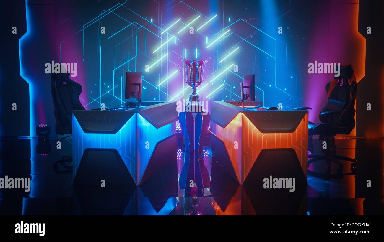 Two Person Empty Computer Gaming eSports Championship Arena with Winner ...