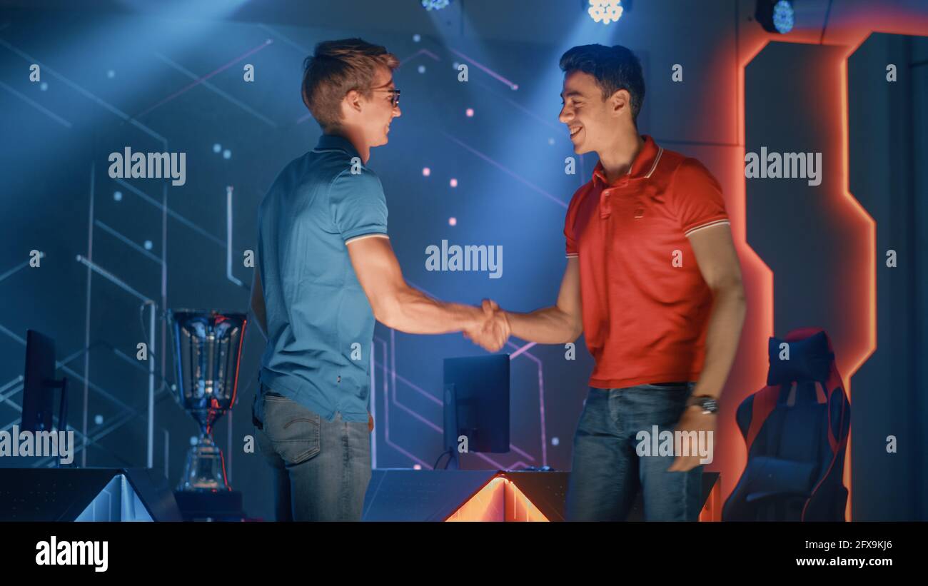 Two Professional eSports Gamers Finish Video Games Match, do Postgame ...