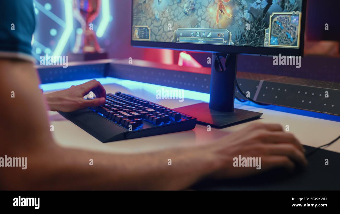 Focus of Hands, Keyboard and Display: Professional eSports Gamer Plays ...