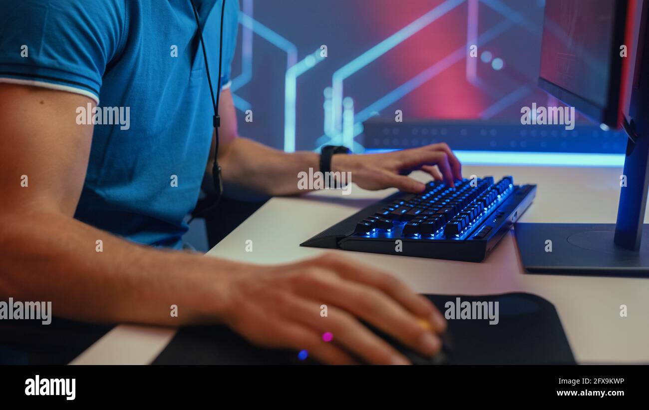 Focus of Hands, Keyboard and Display: Professional eSports Gamer Plays ...