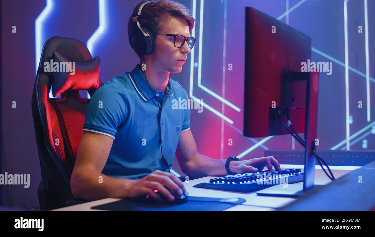 Professional eSports Gamer Plays Video Game on His Personal Computer ...