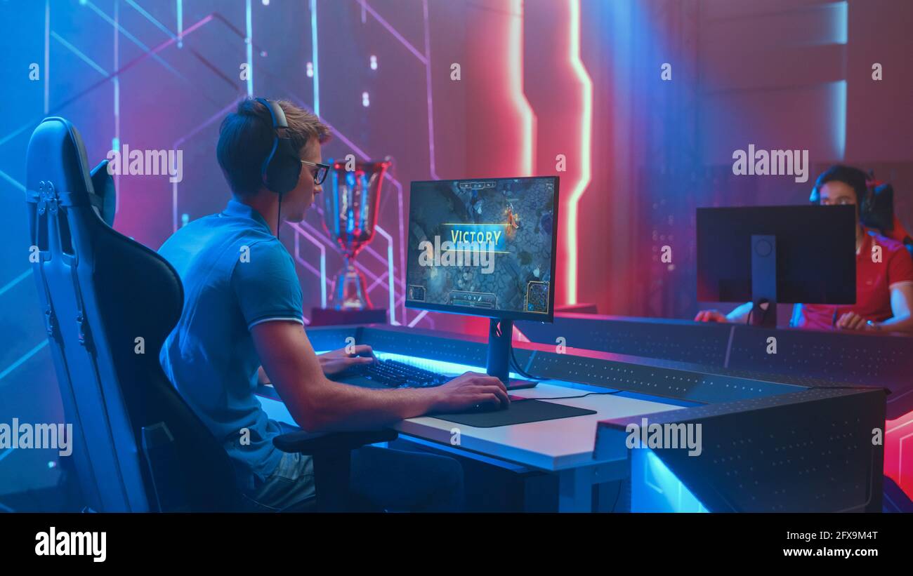 Professional eSports Gamer Plays Mock-up 3D First Person Shooter Video ...