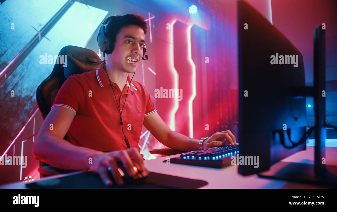 Professional eSports Gamer Playing in Computer Video Games. In ...