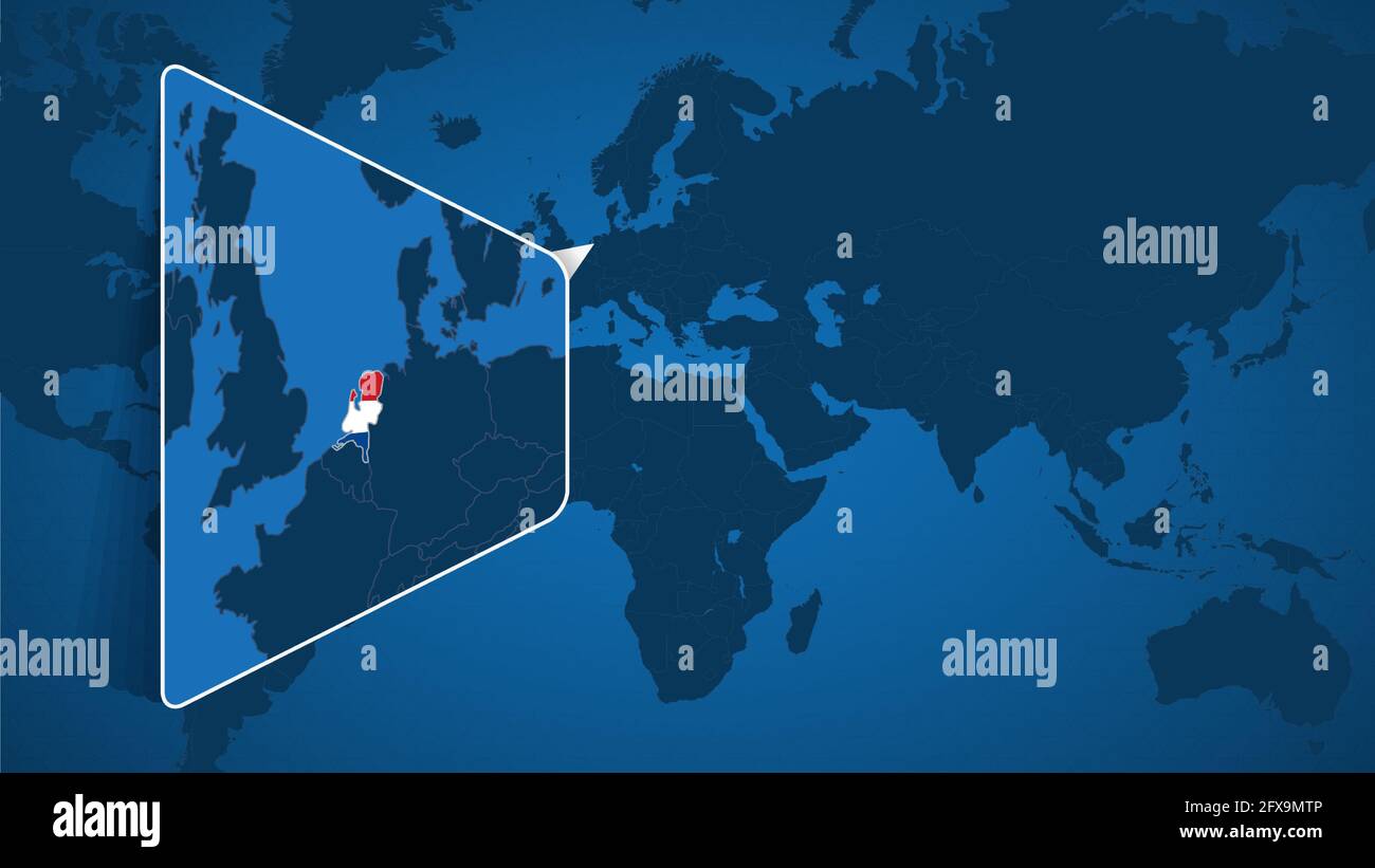 Location of Netherlands on the World Map with Enlarged Map of ...