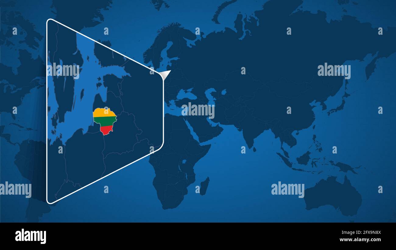 Location of Lithuania on the World Map with Enlarged Map of Lithuania ...