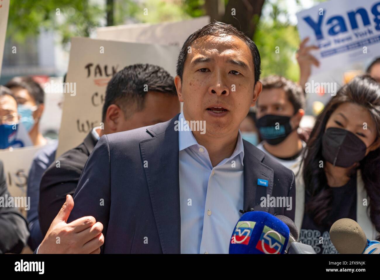 New York, USA, 26th May 2021, Mayoral candidate Andrew Yang speaks at ...