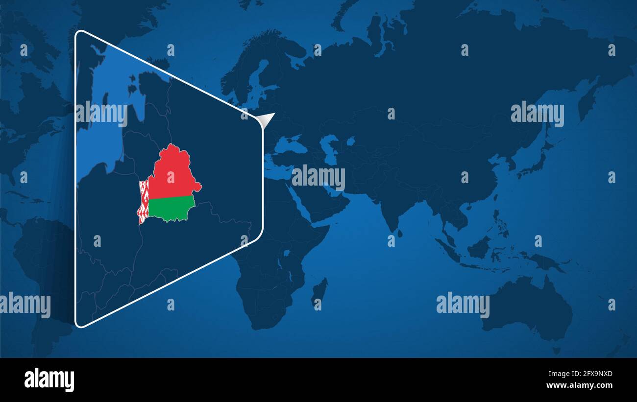 Location of Belarus on the World Map with Enlarged Map of Belarus with Flag. Geographical Vector ...