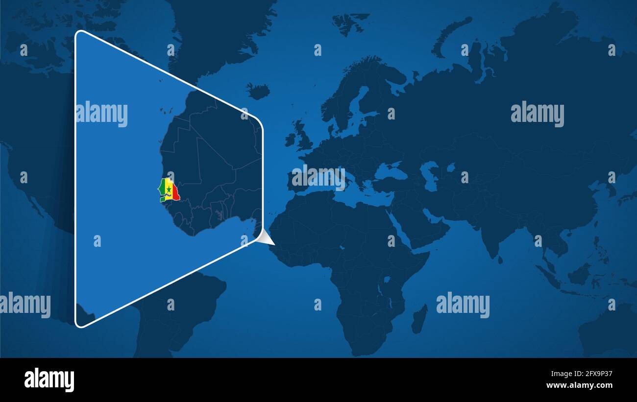 Location of Senegal on the World Map with Enlarged Map of Senegal with Flag. Geographical Vector ...