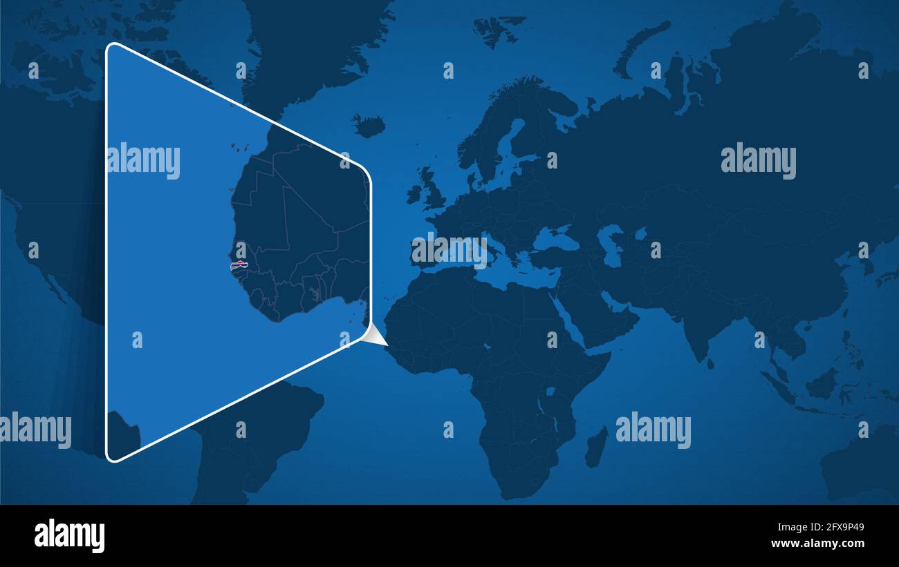 Location of Gambia on the World Map with Enlarged Map of Gambia with ...
