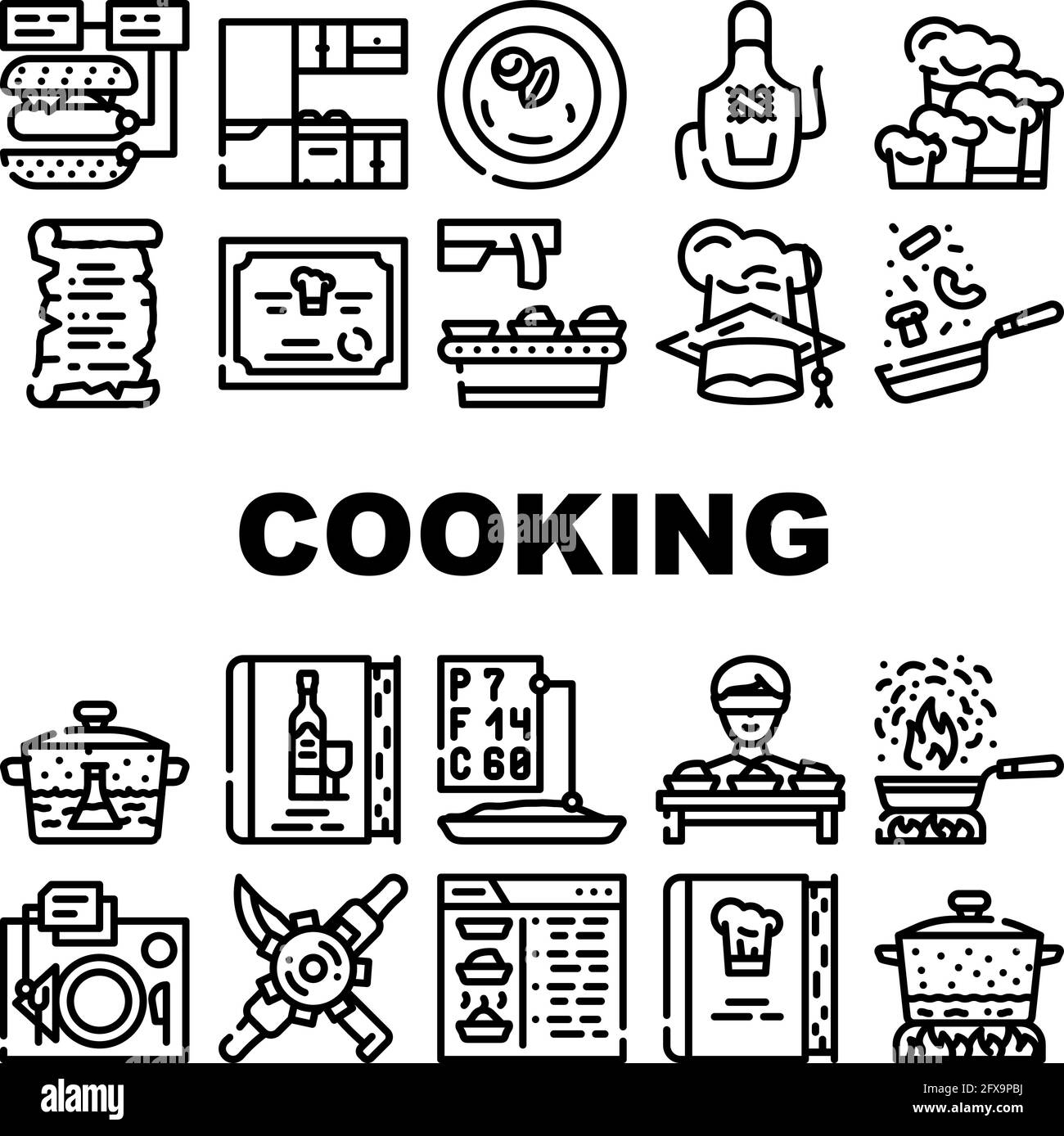 Cooking Courses Lesson Collection Icons Set Vector Stock Vector Image ...