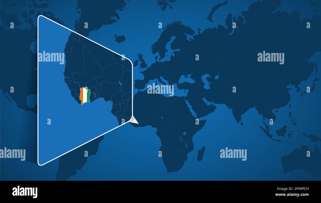 Location of Ivory Coast on the World Map with Enlarged Map of Ivory ...