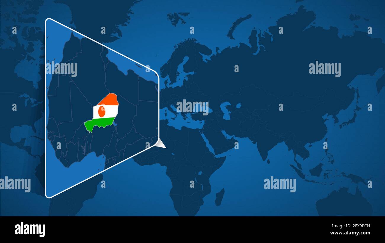 Location of Niger on the World Map with Enlarged Map of Niger with Flag ...