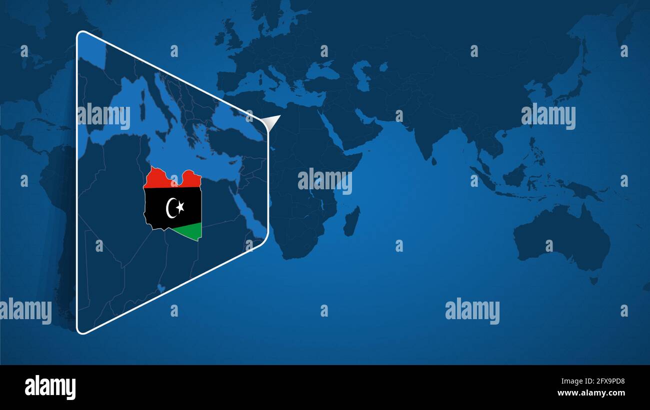 Location of Libya on the World Map with Enlarged Map of Libya with Flag ...
