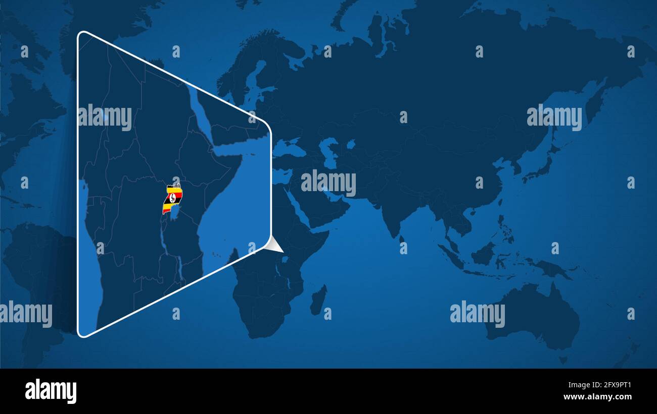 Location of Uganda on the World Map with Enlarged Map of Uganda with ...