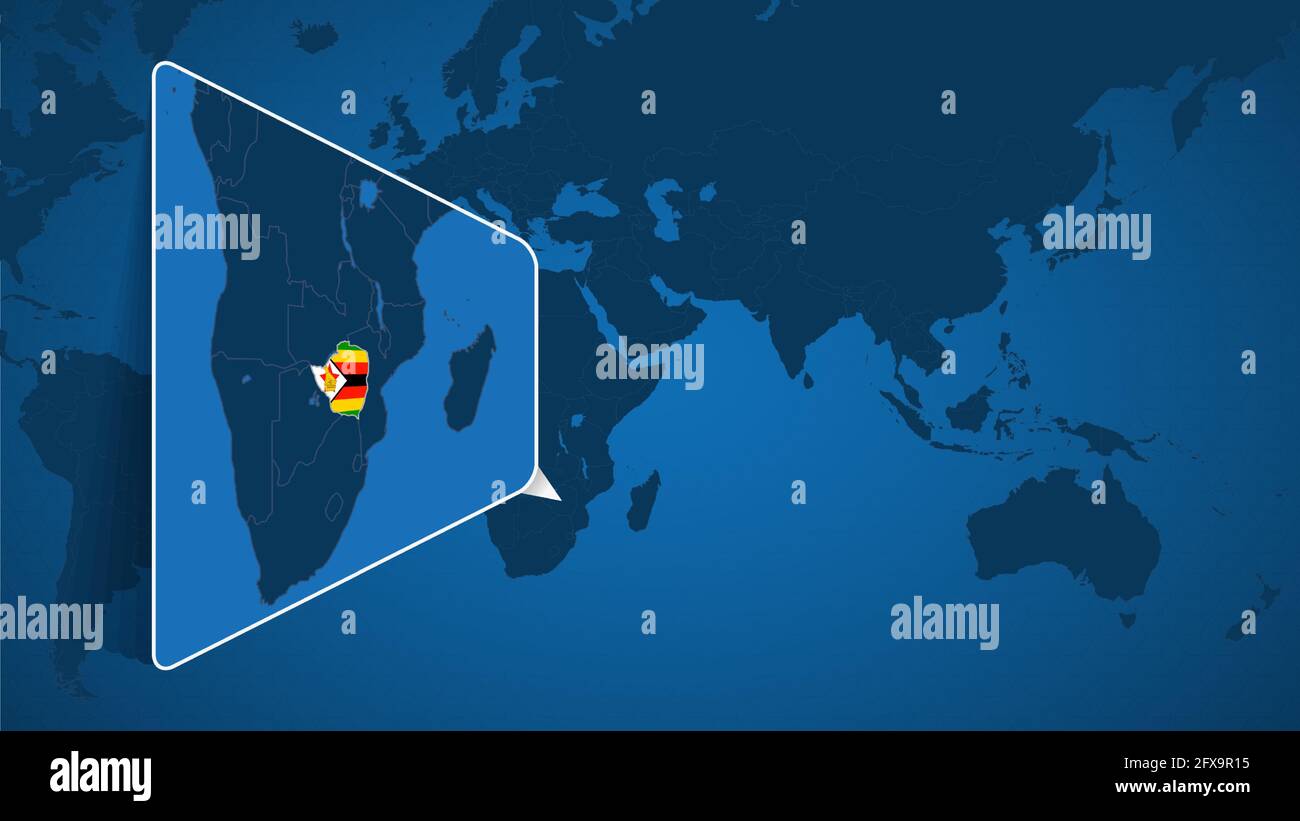 Location of Zimbabwe on the World Map with Enlarged Map of Zimbabwe ...