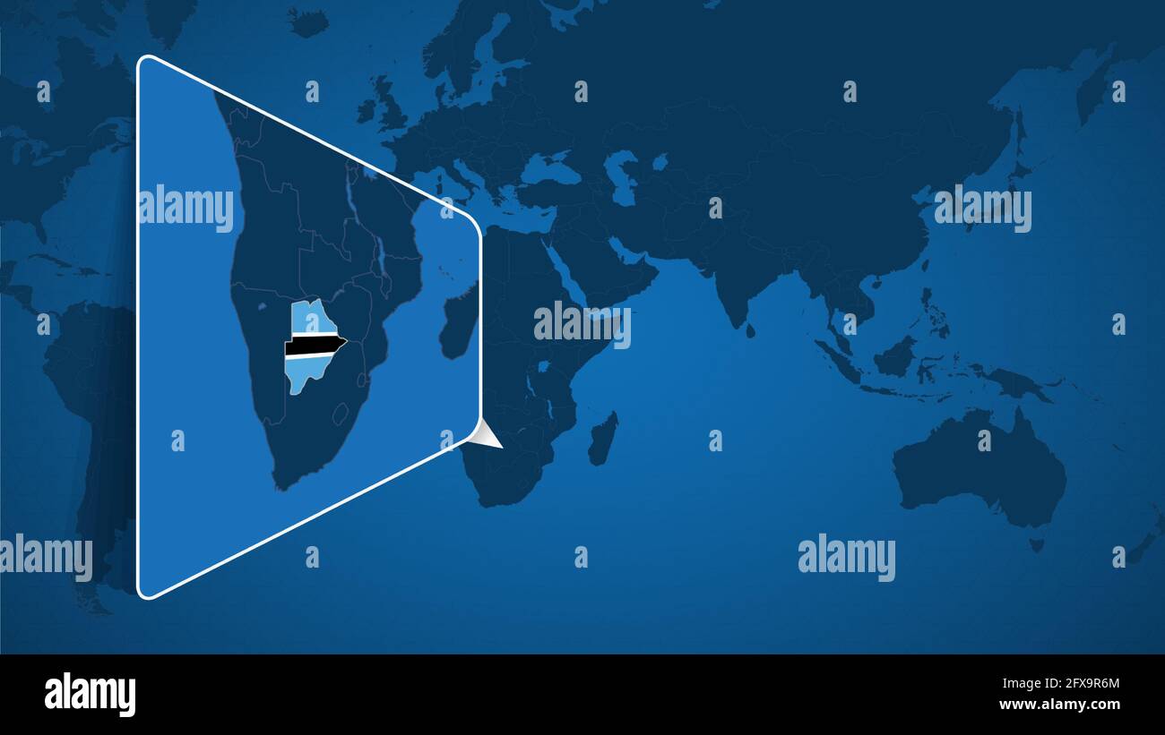 Location of Botswana on the World Map with Enlarged Map of Botswana with Flag. Geographical ...