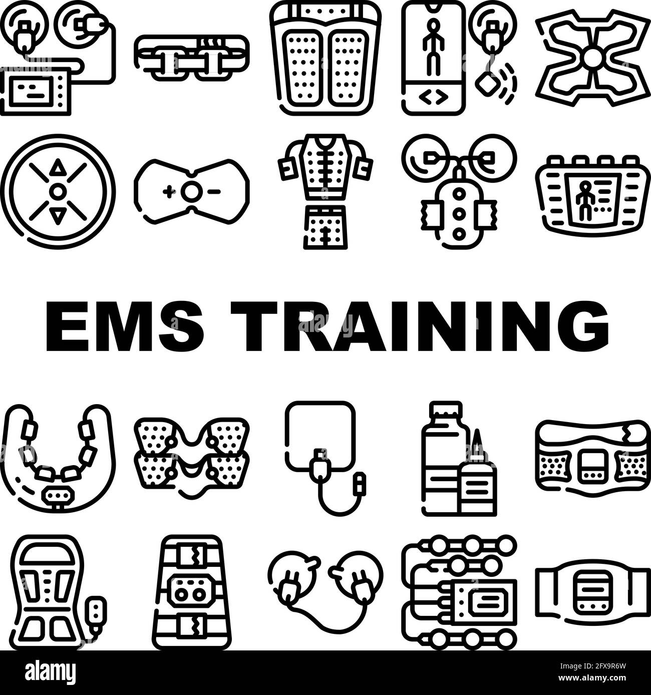 Ems Training Device Collection Icons Set Vector Stock Vector Image ...