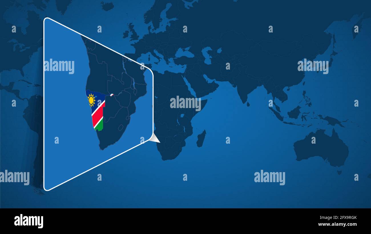 Location of Namibia on the World Map with Enlarged Map of Namibia with ...