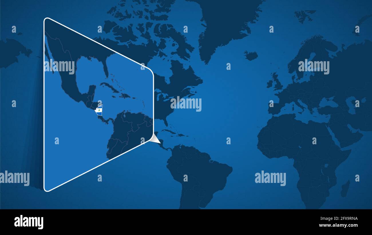 Location of Nicaragua on the World Map with Enlarged Map of Nicaragua ...