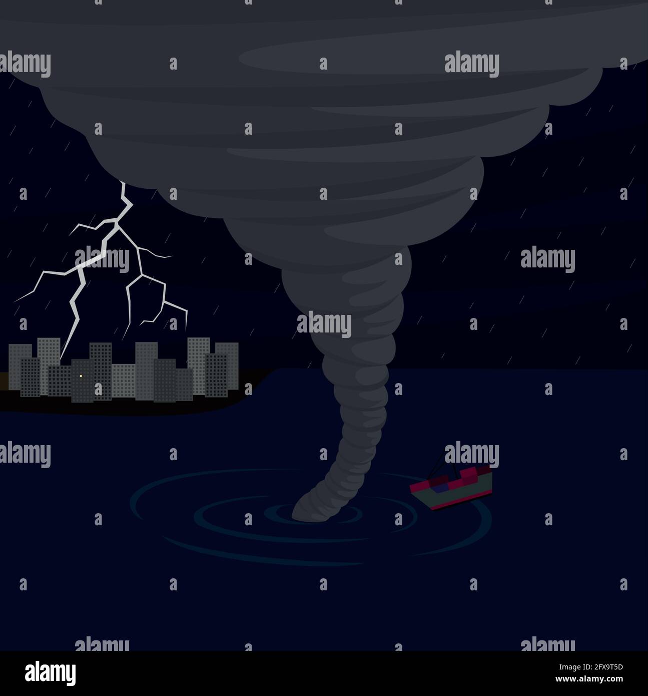 Vector illustration of a tornado on the water. Water tornado Stock ...