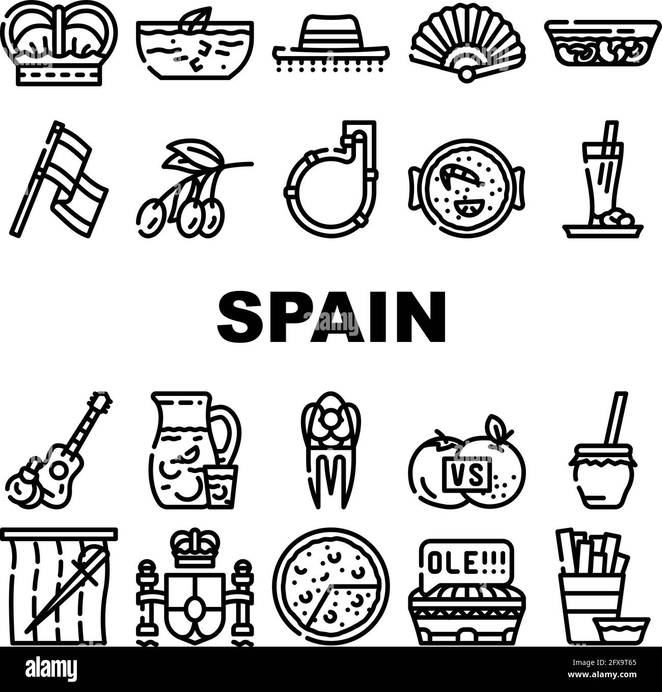 Spain Nation Heritage Collection Icons Set Vector Stock Vector Image ...