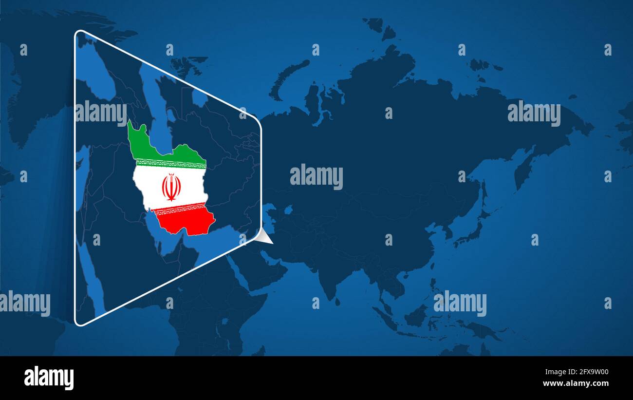 Location of Iran on the World Map with Enlarged Map of Iran with Flag ...