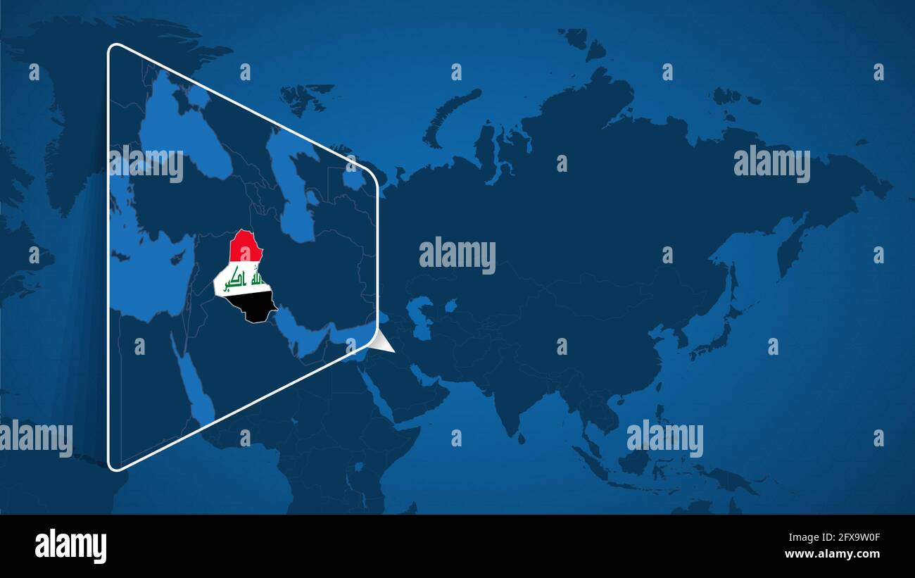 Location of Iraq on the World Map with Enlarged Map of Iraq with Flag ...