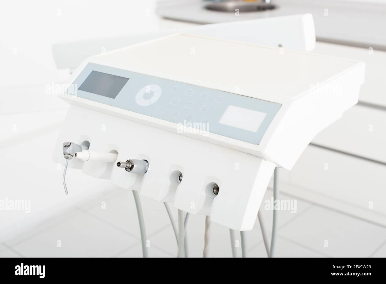 modern white dentist workplace equipment set in dental clinic Stock ...