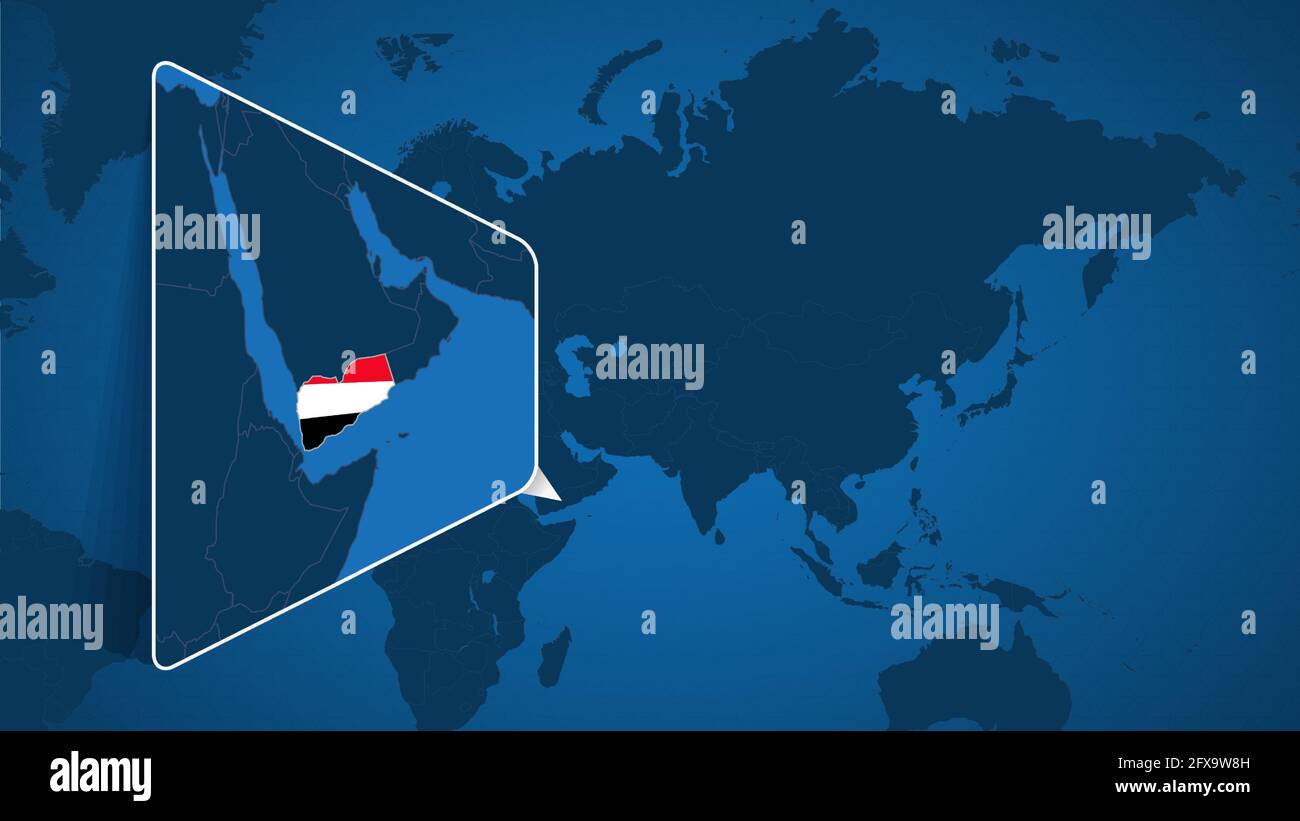 Location of Yemen on the World Map with Enlarged Map of Yemen with Flag ...