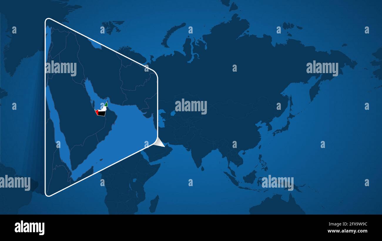 Location of United Arab Emirates on the World Map with Enlarged Map of ...