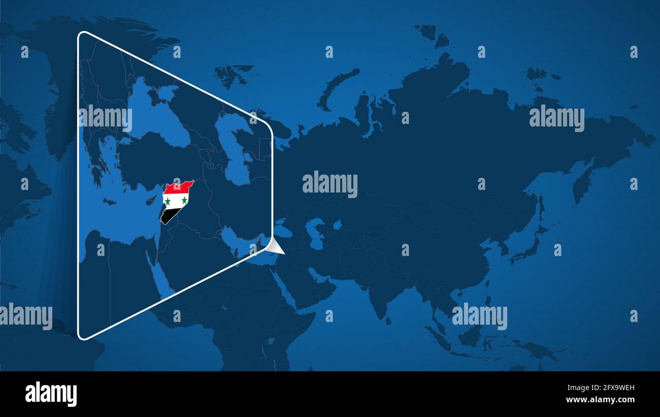 Location of Syria on the World Map with Enlarged Map of Syria with Flag ...