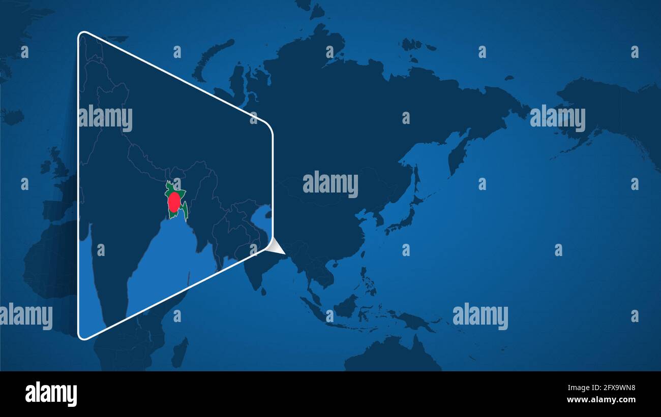 Location of Bangladesh on the World Map with Enlarged Map of Bangladesh ...