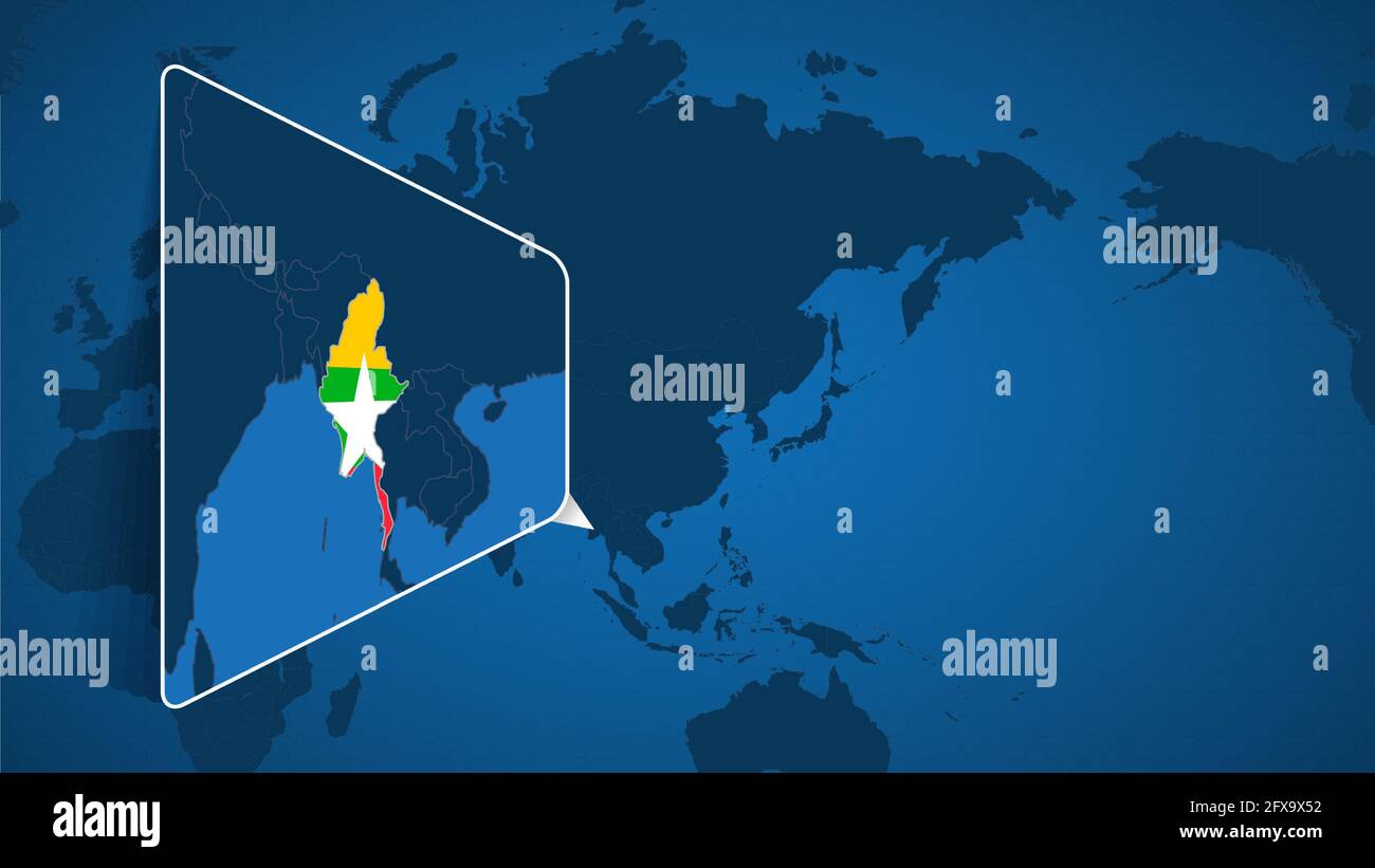 Location of Myanmar on the World Map with Enlarged Map of Myanmar with ...