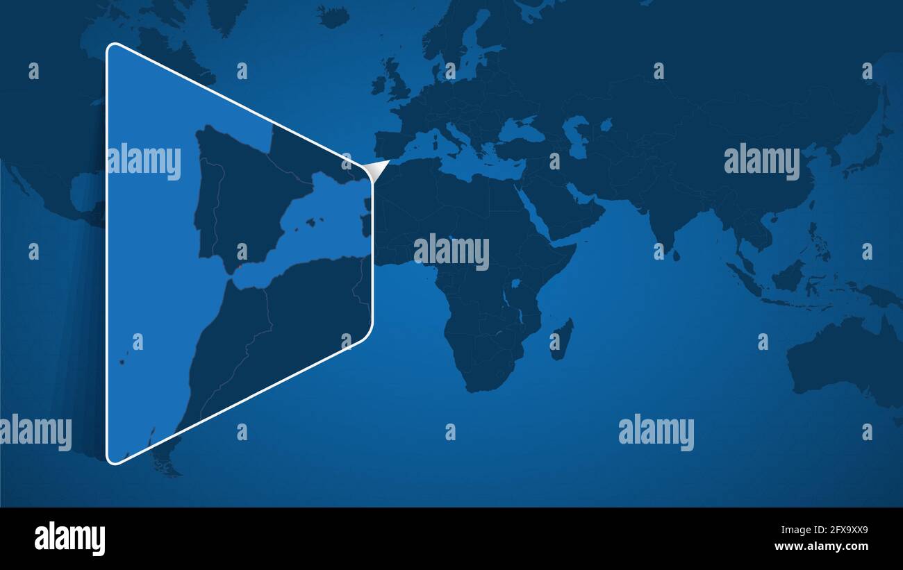 Location of Gibraltar on the World Map with Enlarged Map of Gibraltar ...