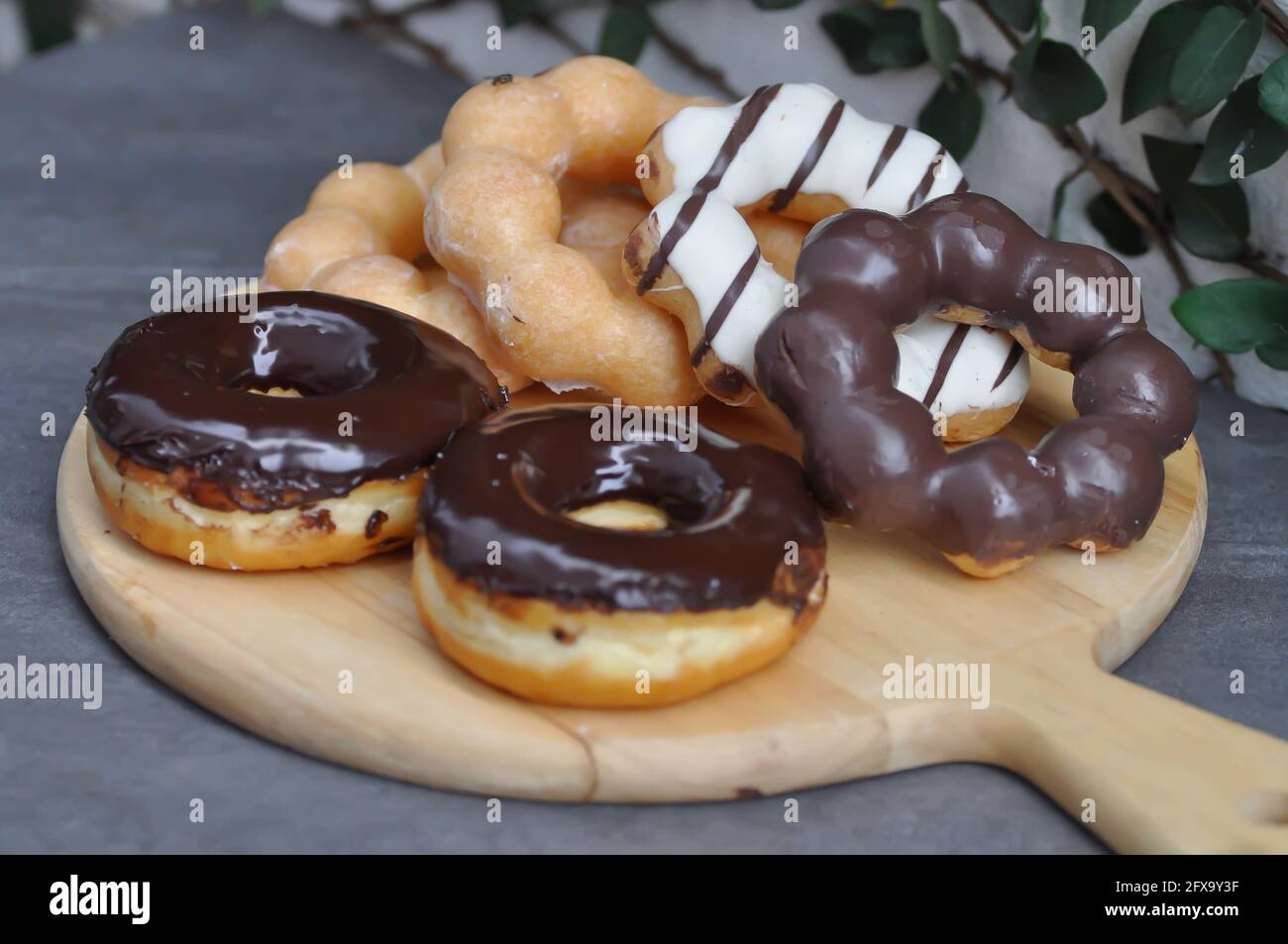 donut, doughnut or chocolate in the tray Stock Photo - Alamy