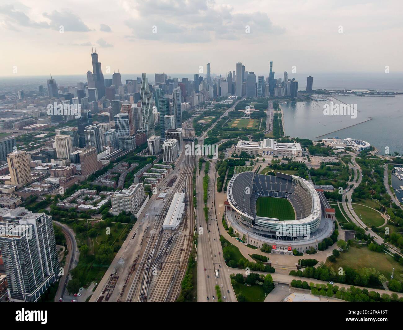 Chicago, Illinois, USA. 25th May, 2021. Aerial view of Soldier Field ...