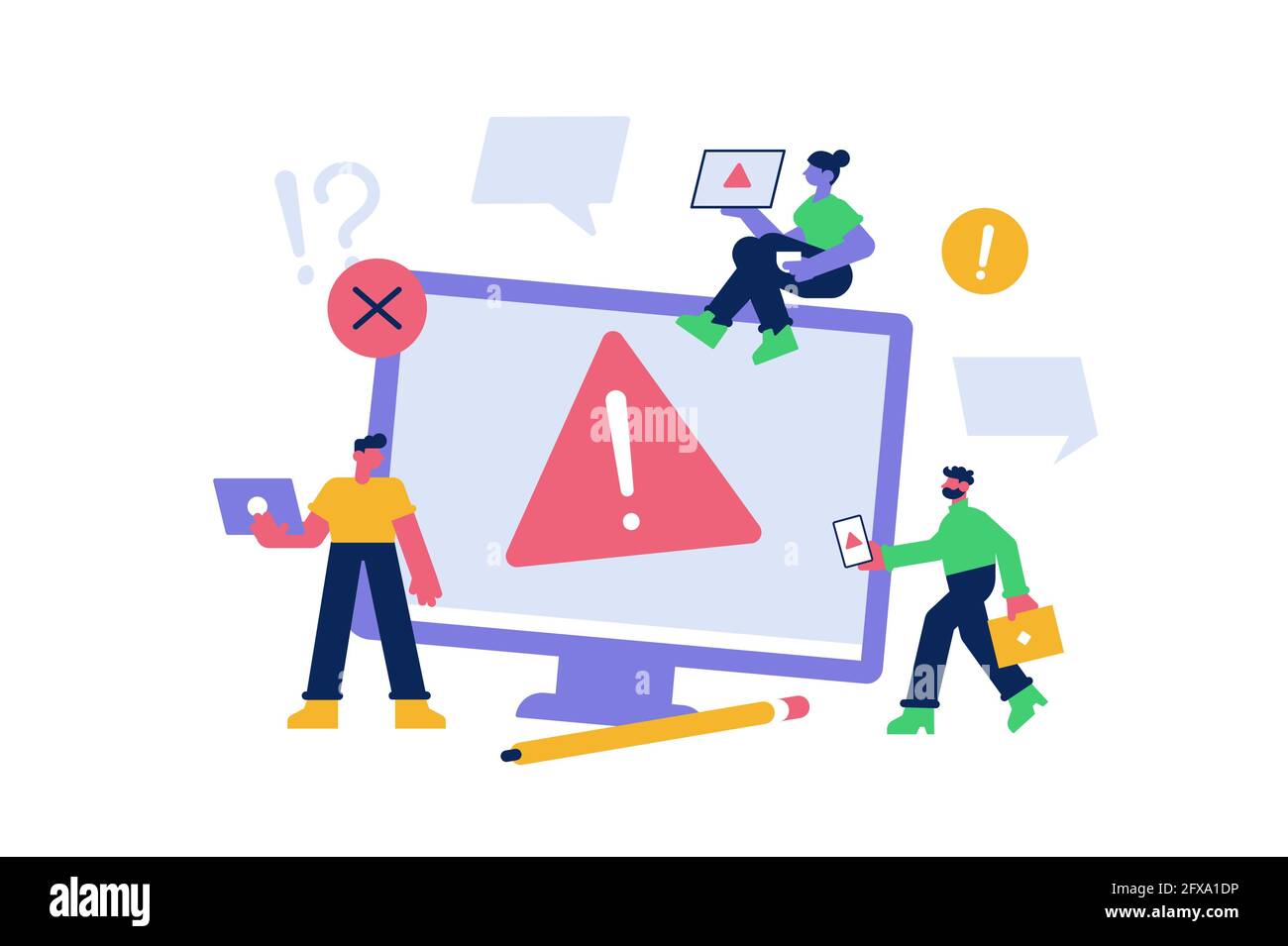 People with caution, exclamation mark on display Stock Vector Image & Art - Alamy