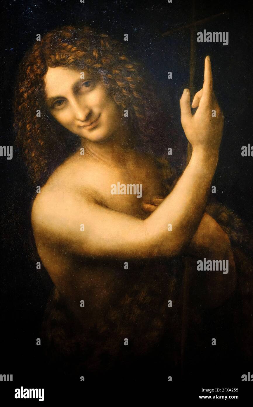 France, Paris, Louvre museum, Leonardo da Vinci, Saint Jean Baptiste ...