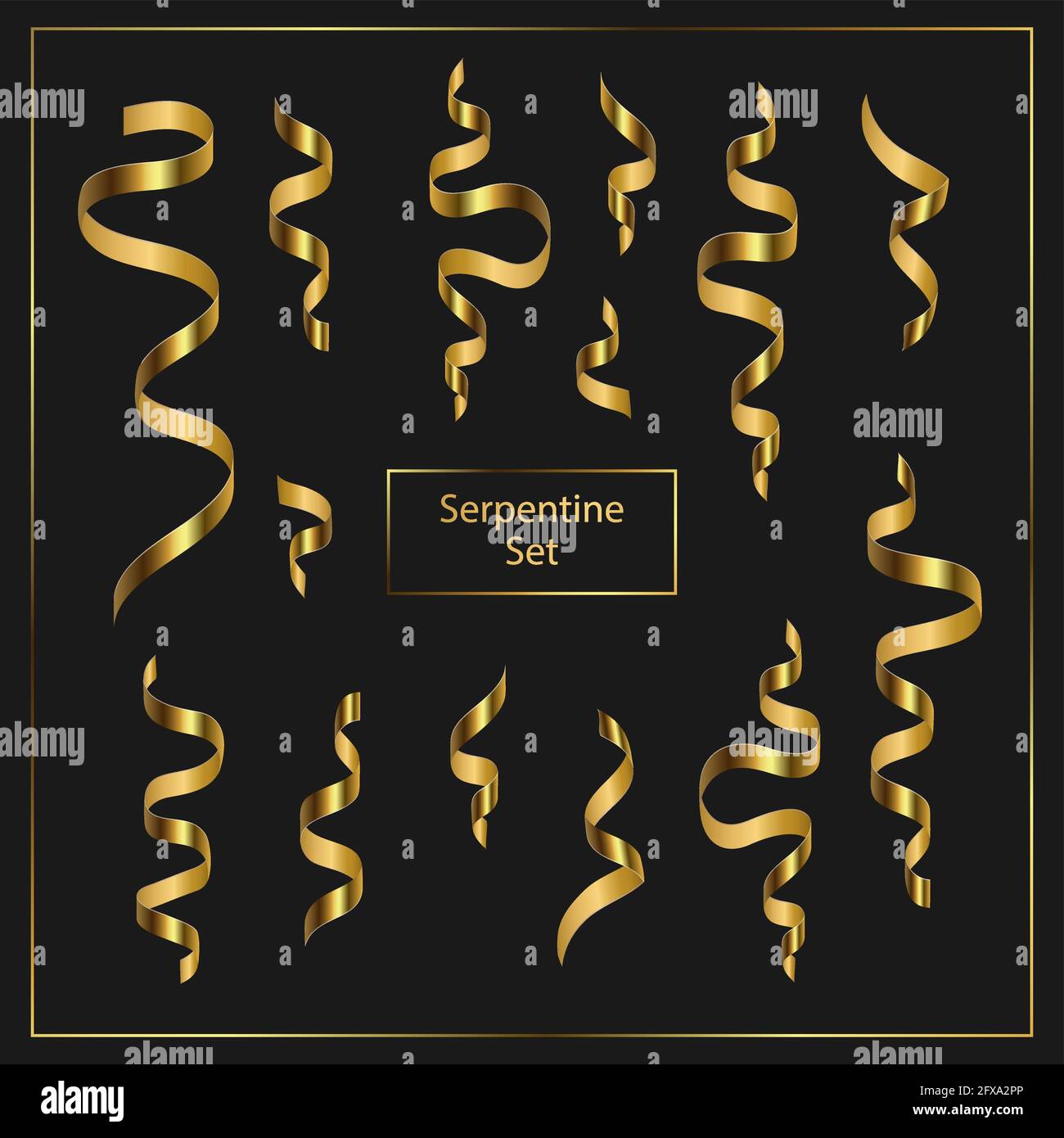 3d ribbon serpentine set gold on dark background. Collection of Festive ...