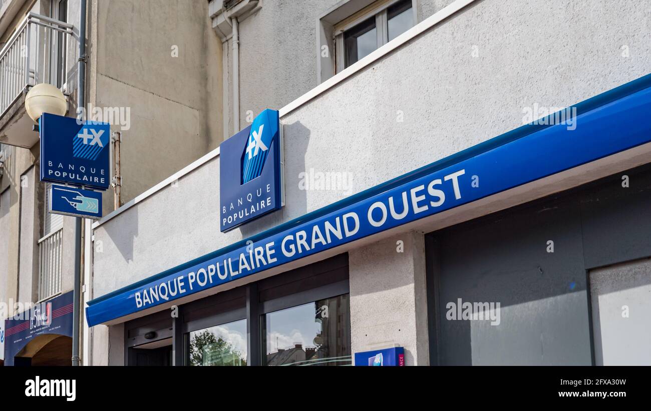 View of Store facade of BANQUE POPULAIRE BANK brand, french Shop with ...