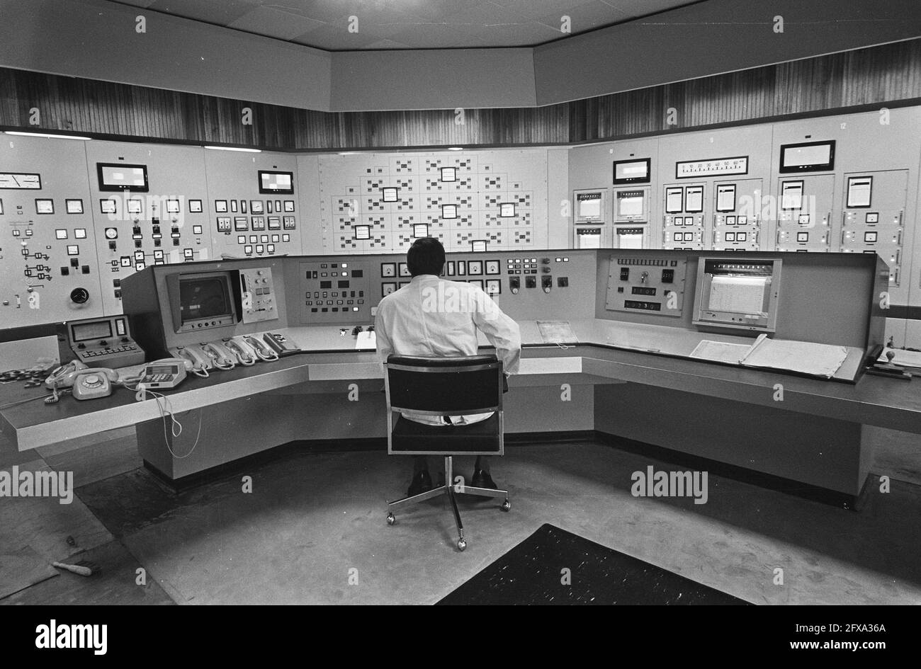Nuclear power station control room Black and White Stock Photos ...