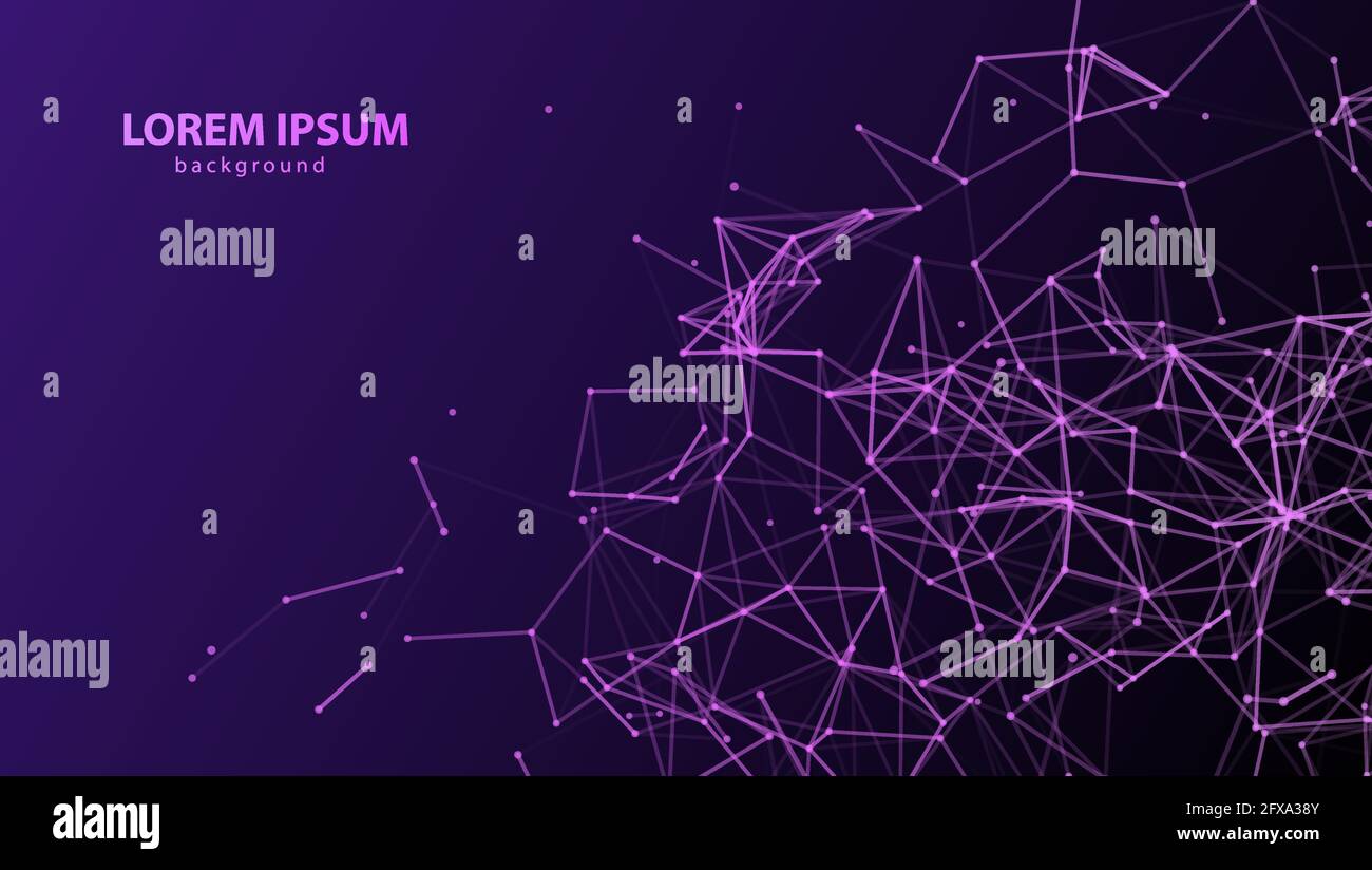 Abstract plexus violet background with purple connected lines and dots. Vector minimalistic ...
