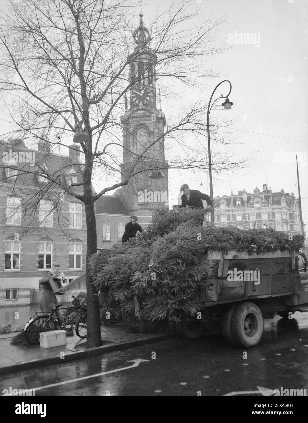 Loading Christmas Trees on Singel with Meenttoren, December 6, 1954 ...